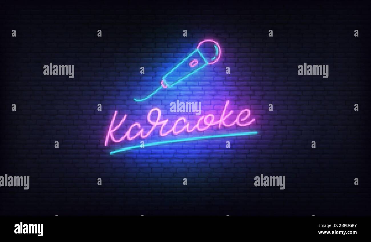 Karaoke neon. Neon label with microphone and Karaoke lettering Stock ...