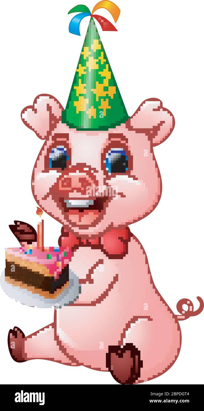 Happy pig cartoon holding birthday cake Stock Vector Image & Art - Alamy