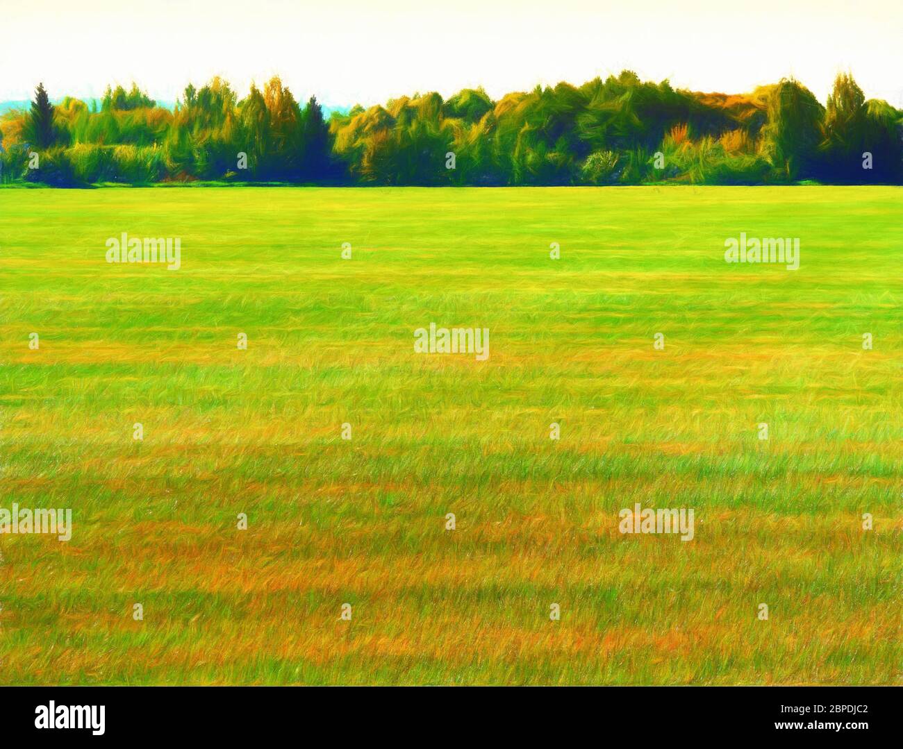 Dramatic fall meadow landscape illustration Stock Photo - Alamy