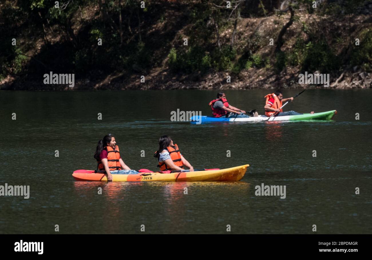 Women in kayaking at Sattal Lake Stock Photo - Alamy