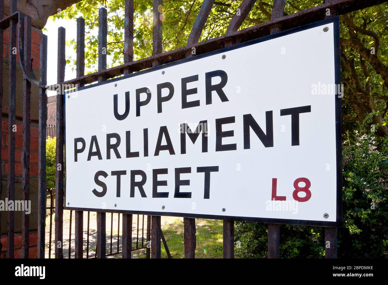Streetsign of Upper Parliament Street in the L8 district of Liverpool ...