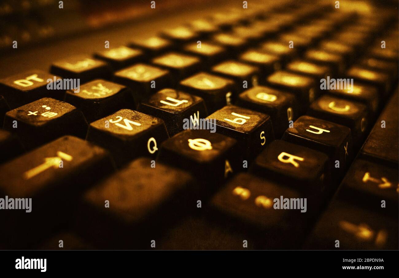 Vintage Russian and English keyboard of typewriter background Stock ...
