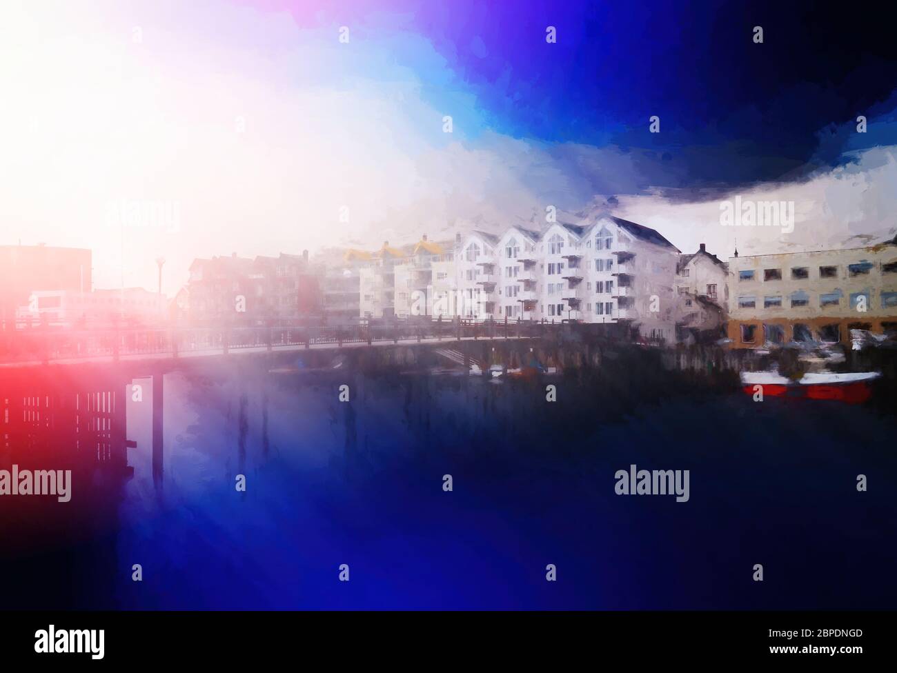 Dramatic Norge city bridge painting Stock Photo - Alamy