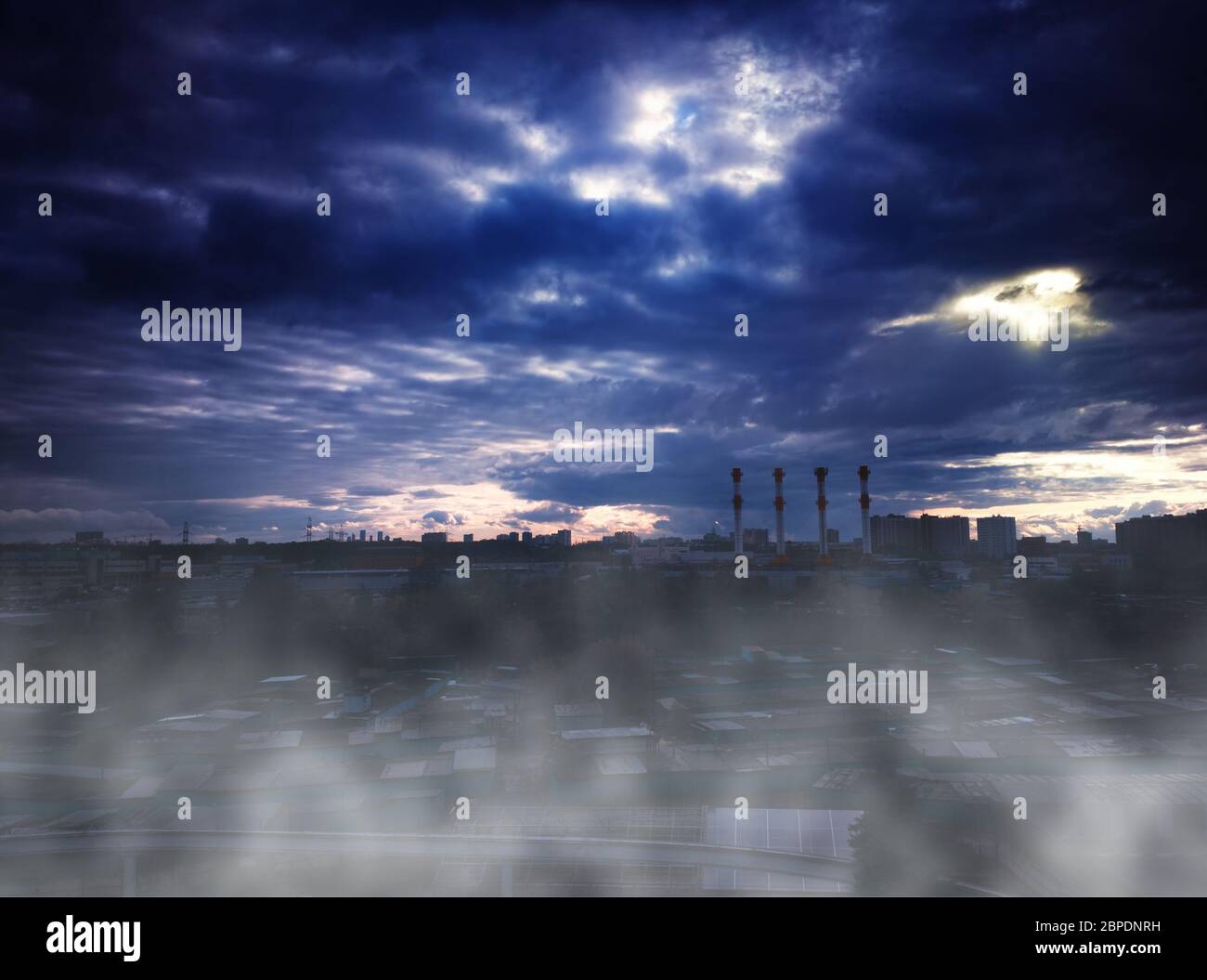 Pollution smog in industrial area background Stock Photo - Alamy