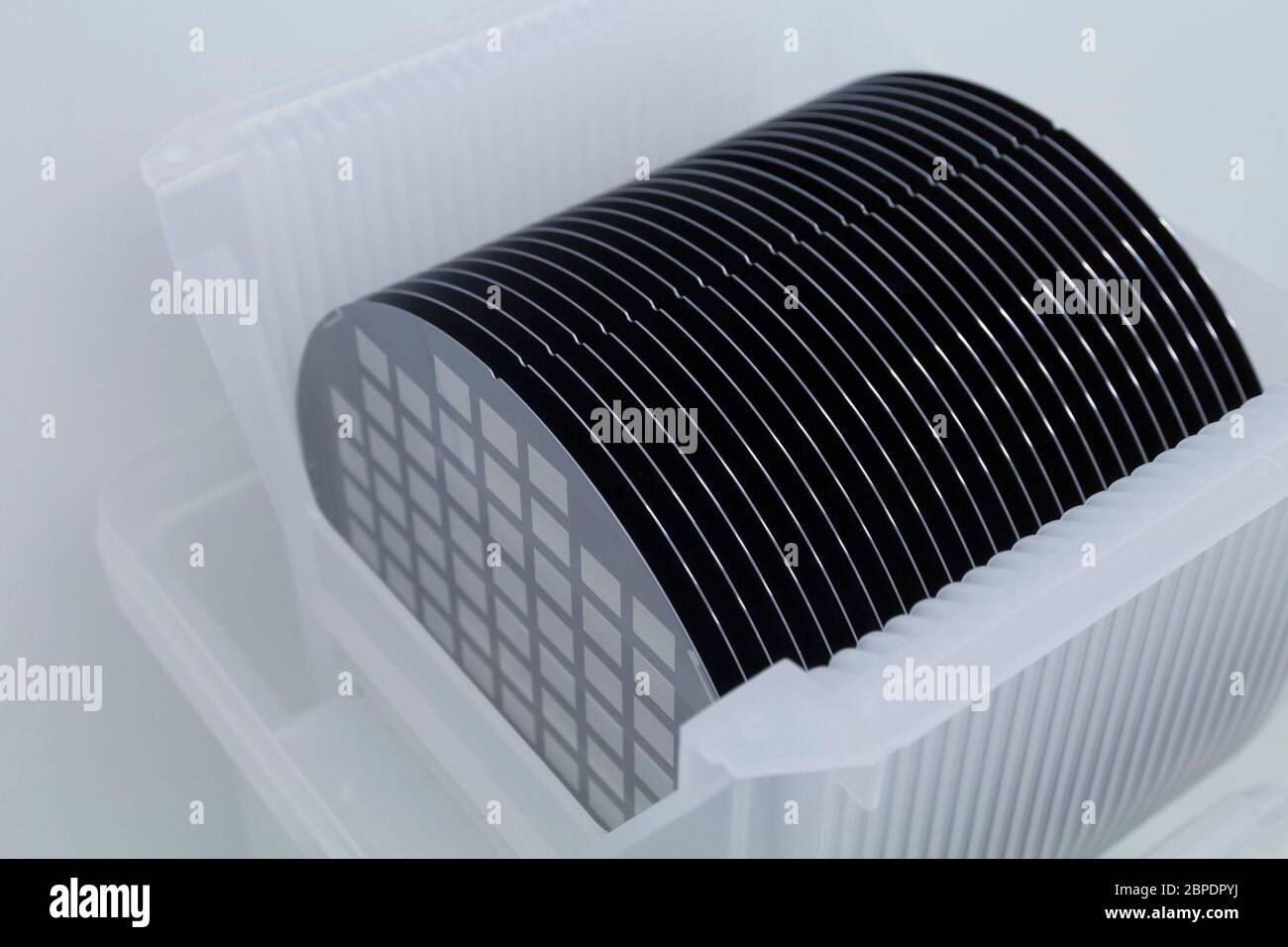 Close up of Silicon wafers grey color with chip cells prepared for ...