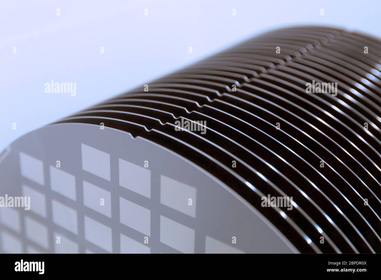 Close up of Silicon wafers grey color with chip cells prepared for ...