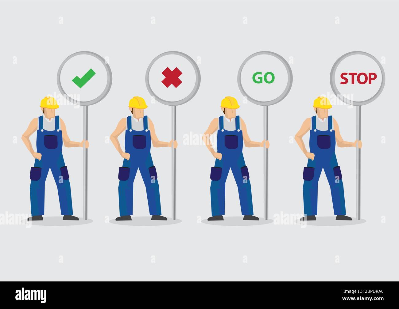 Set of four vector illustrations of cartoon construction worker ...