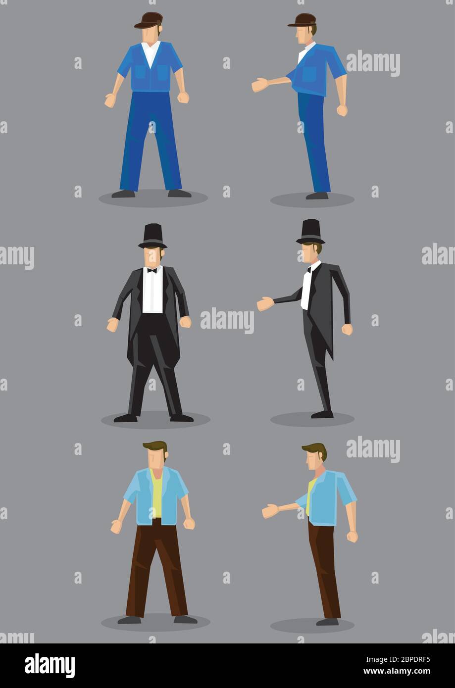 Men in different fashion style clothing in frontal and profile view ...