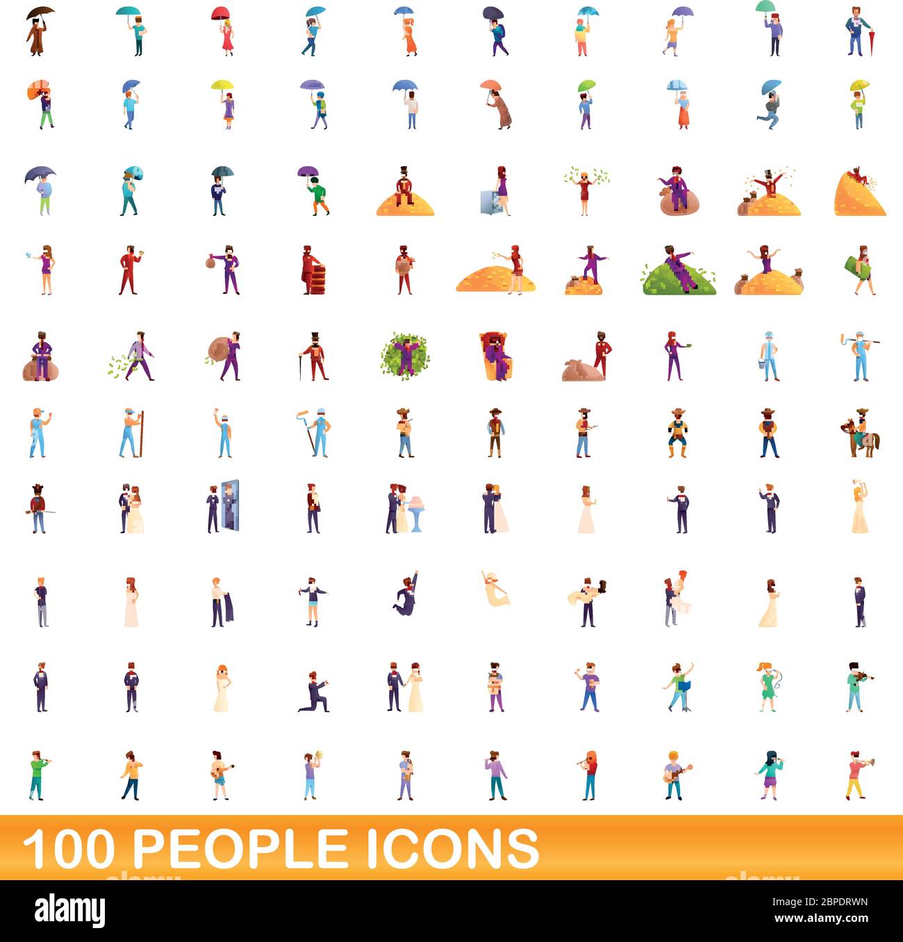 100 people icons set. Cartoon illustration of 100 people icons vector ...