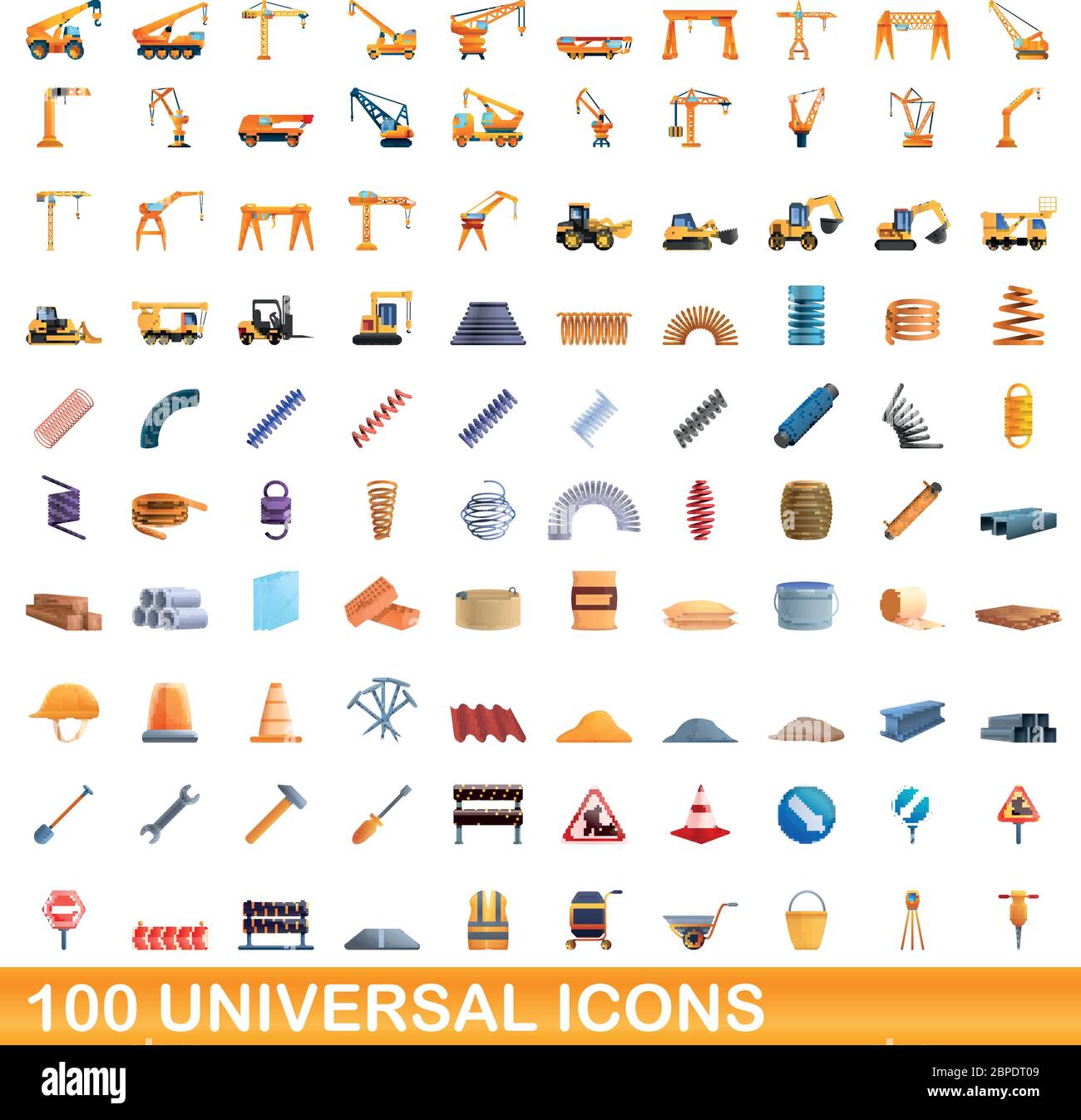 100 universal icons set. Cartoon illustration of 100 universal icons ...