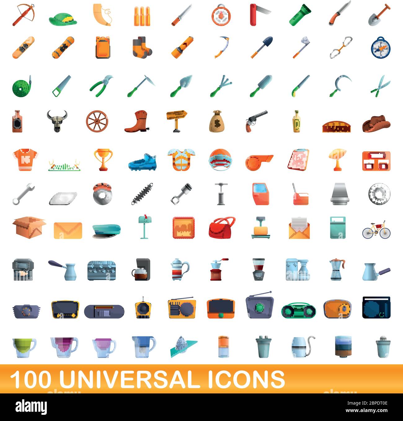 100 universal icons set. Cartoon illustration of 100 universal icons ...