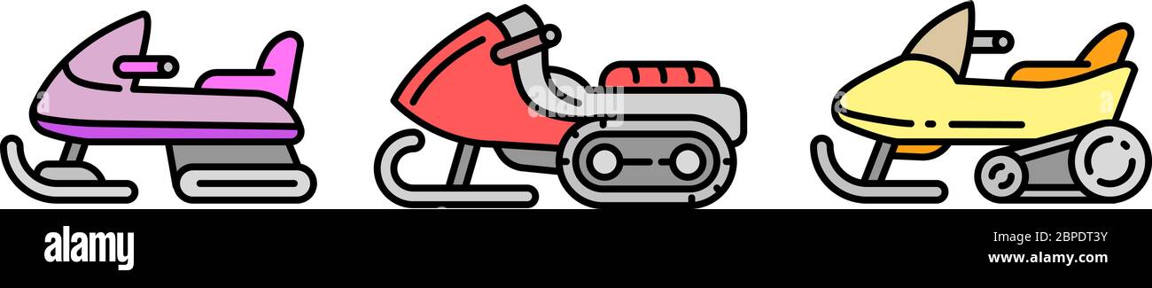 Snowmobile icons set. Outline set of snowmobile vector icons for web ...