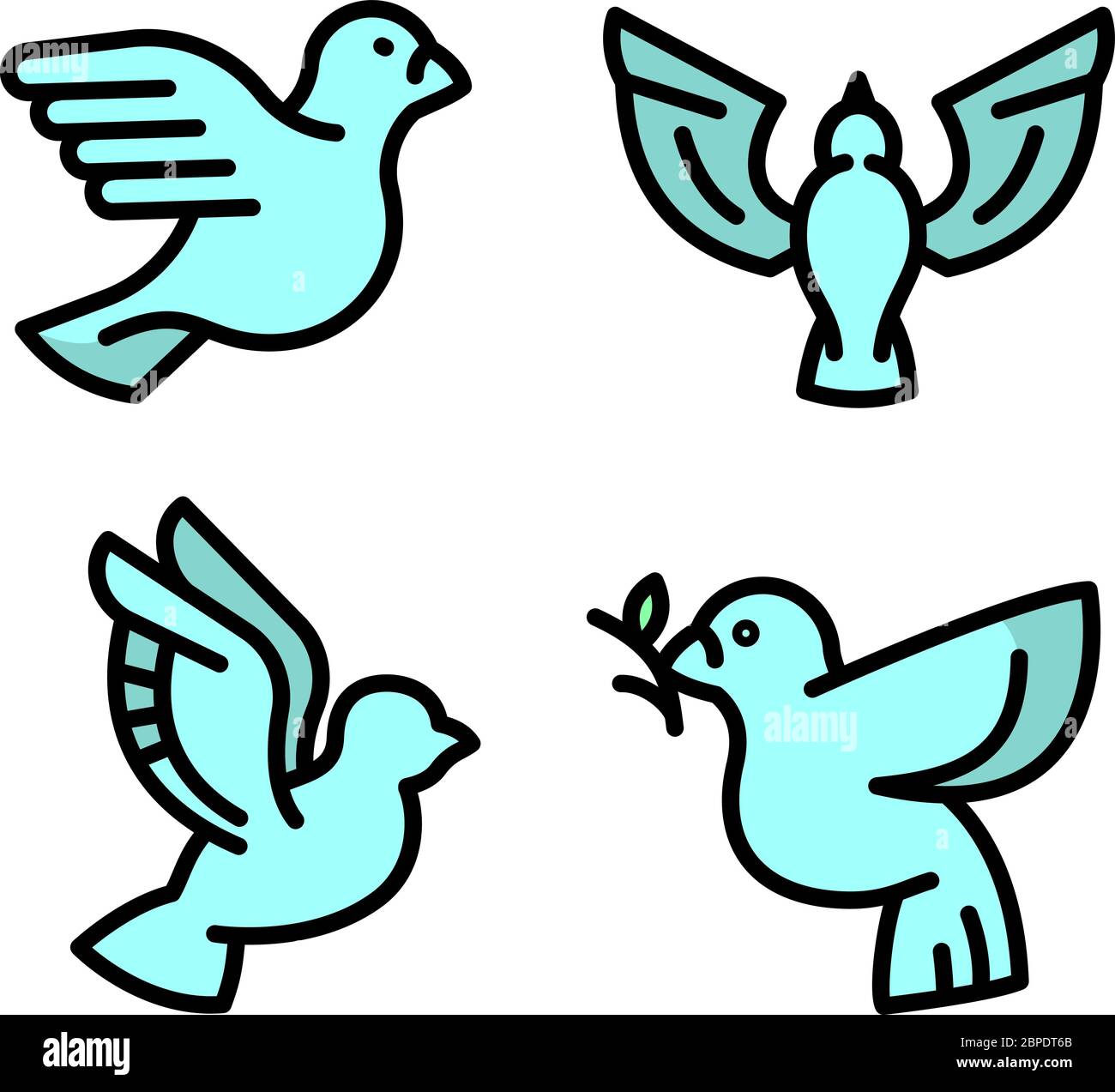 Dove icons set. Outline set of dove vector icons for web design ...