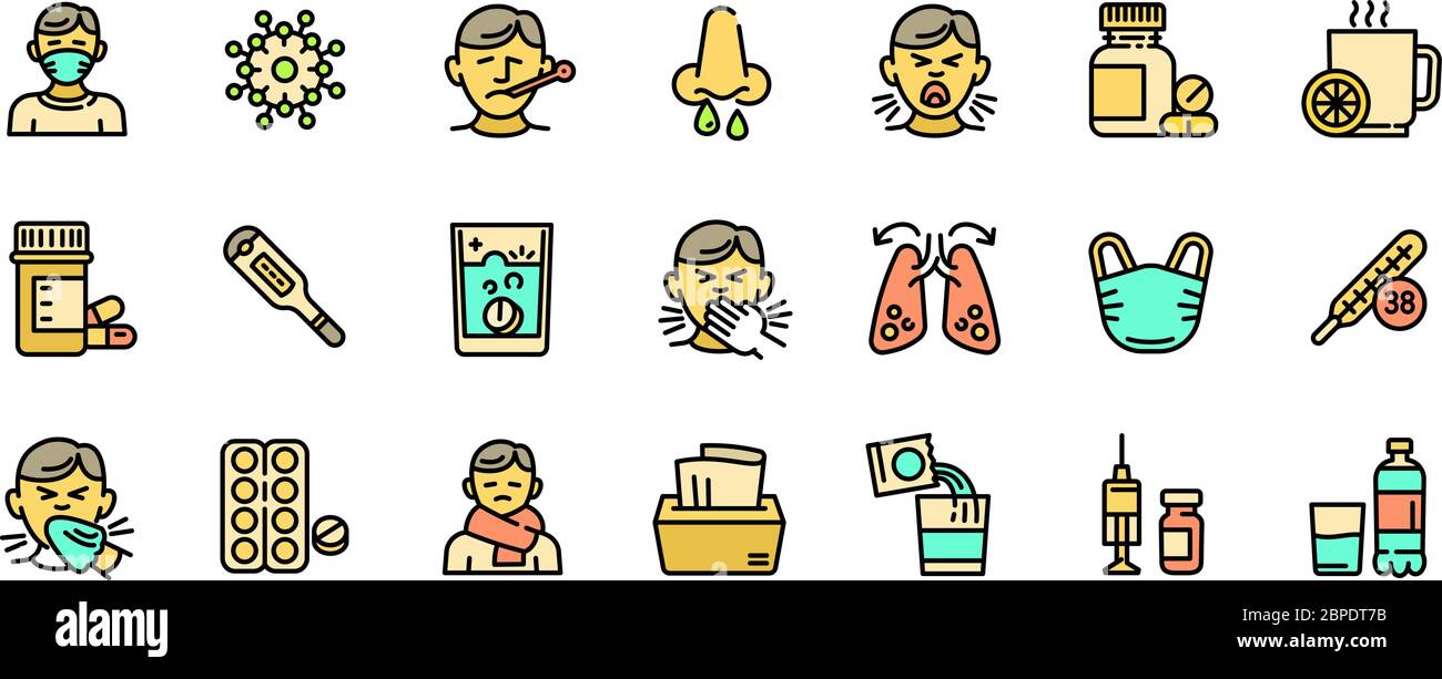 Flu icons set. Outline set of flu vector icons for web design isolated ...