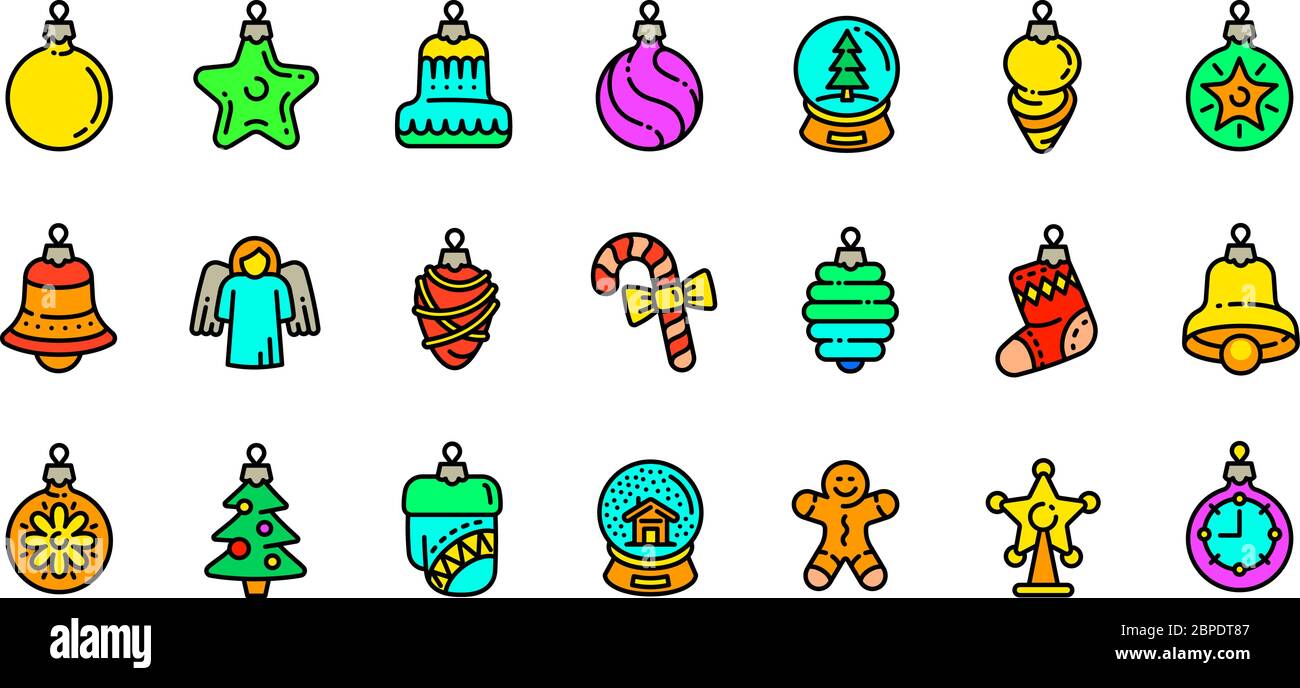 Christmas tree toys icons set. Outline set of Christmas tree toys ...