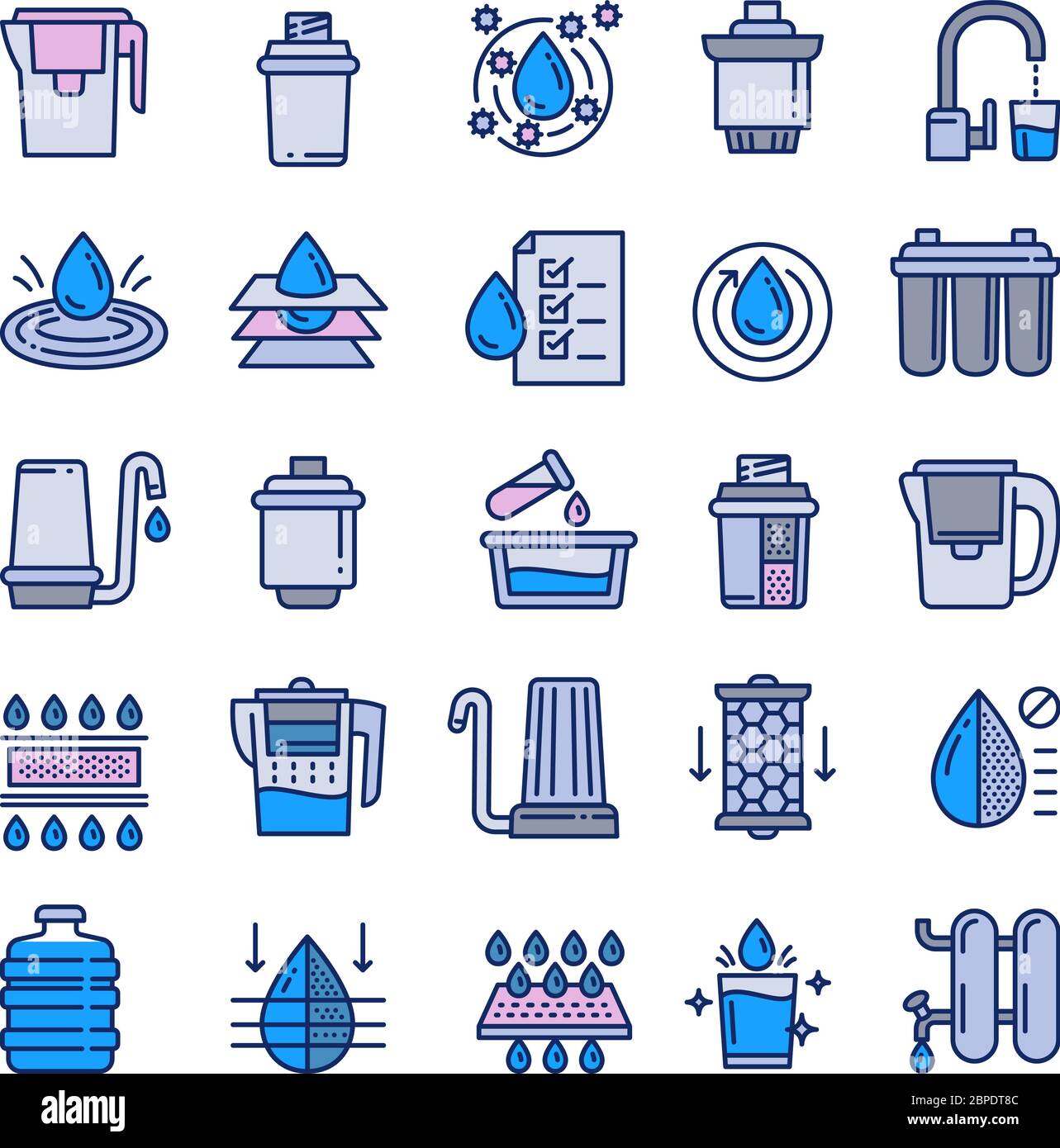Filter water icons set. Outline set of filter water vector icons for ...