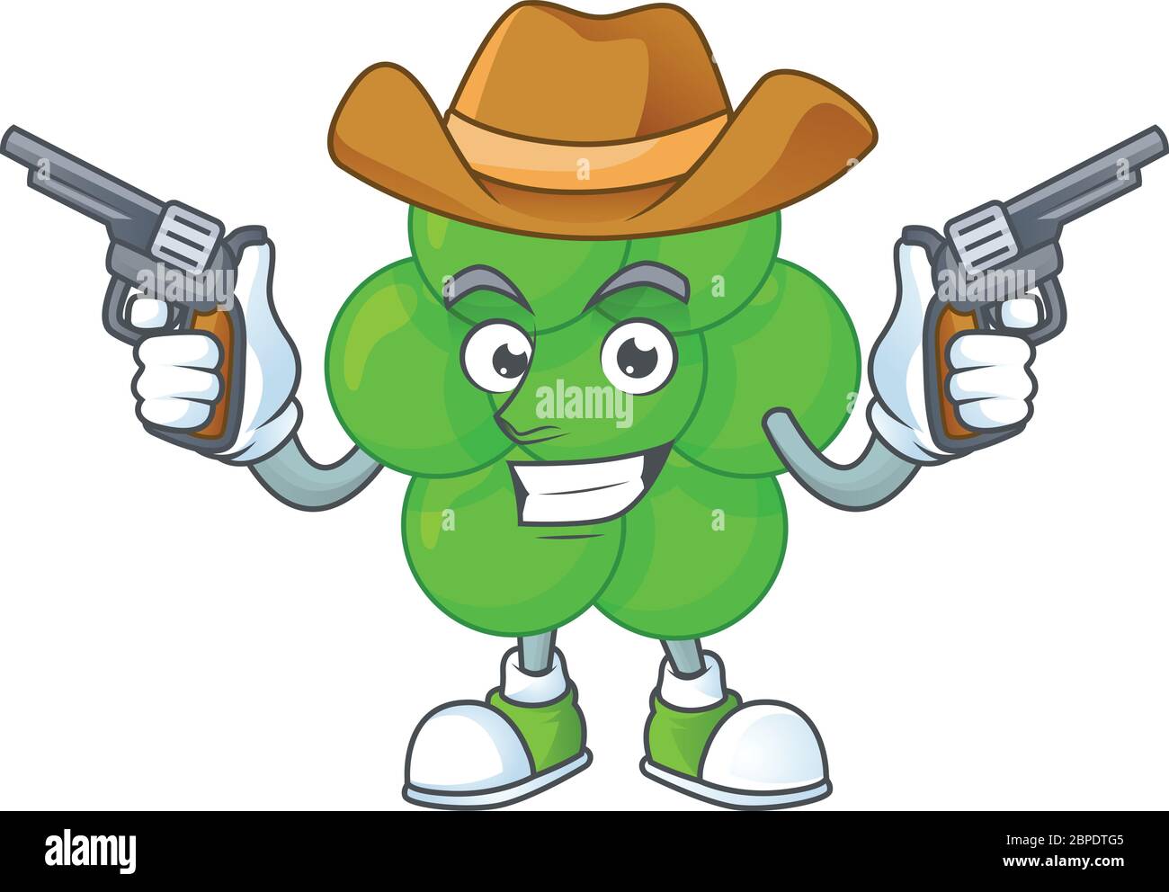 A masculine cowboy cartoon drawing of staphylococcus aureus holding ...