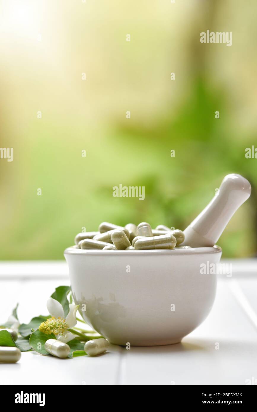 Herbal medicine in capsules from Houttuynia cordata or chameleon fish ...