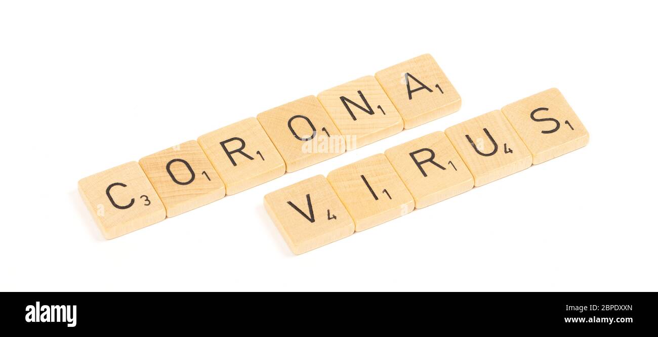 Corona virus scrable letters, isolated on a white background Stock ...