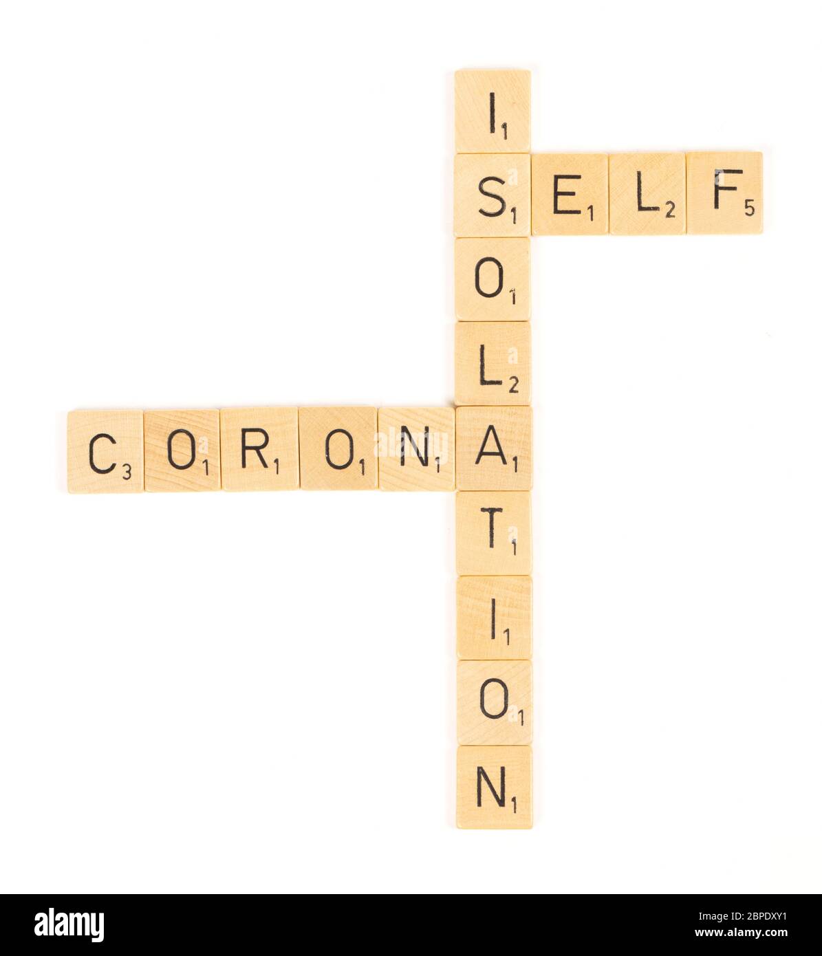 Corona self isolation scrable letters, isolated on a white background ...