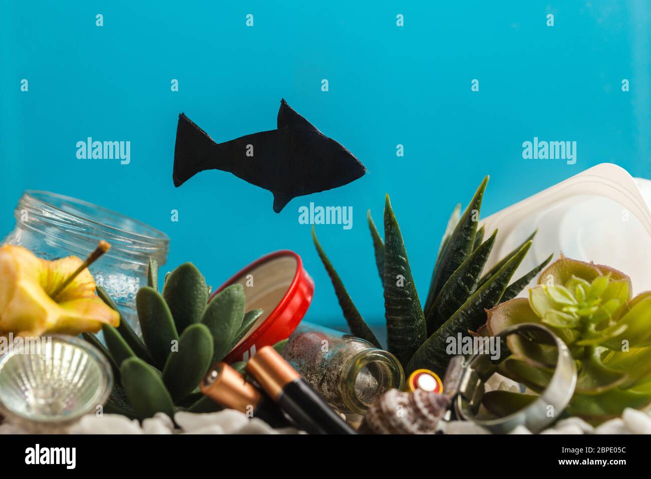 black silhouette of jar in polluted sea creative concept Stock Photo ...