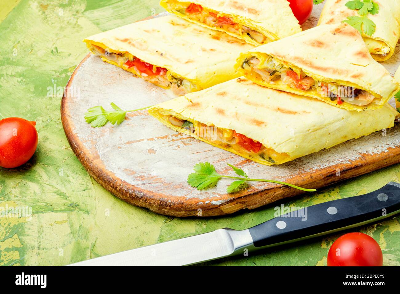 Traditional turkish shawarma with chicken,cheese and mushrooms.Street ...