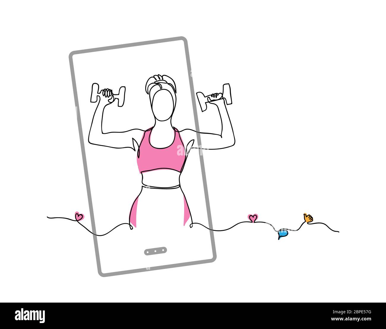 Girl doing exercise with dumbbells. Fitness trainer, social media ...