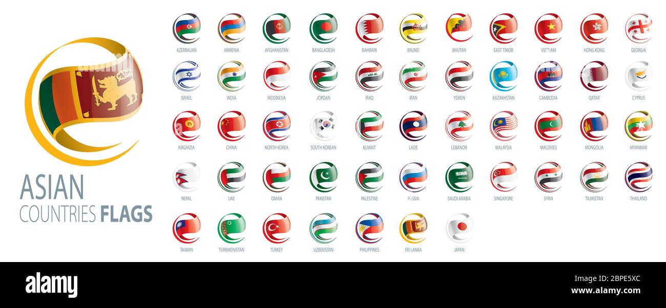 National flags of Asian countries. Vector illustrations Stock Vector ...