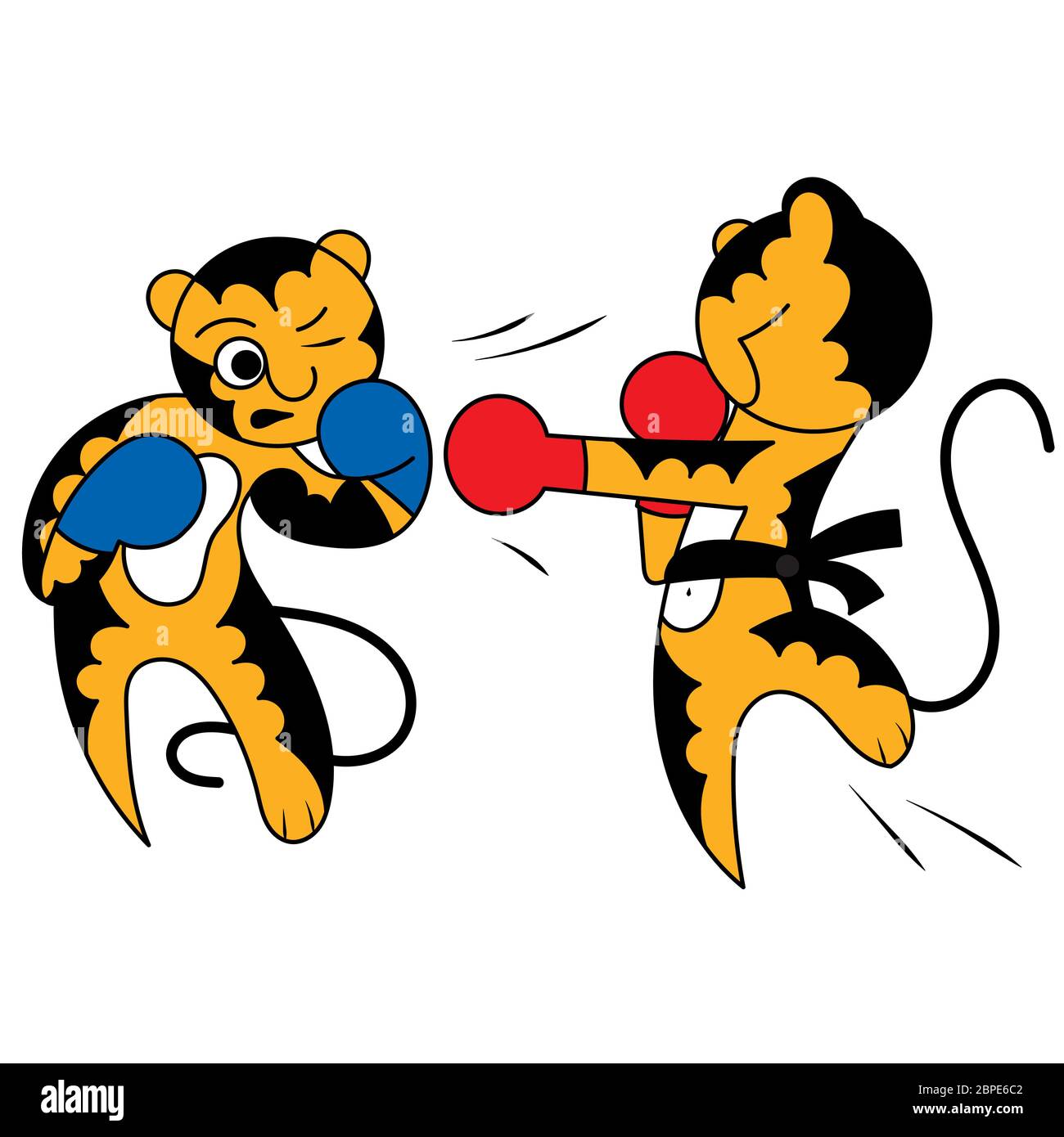 Vector cartoon two tiger cub cute young martial arts, the kick in the ...