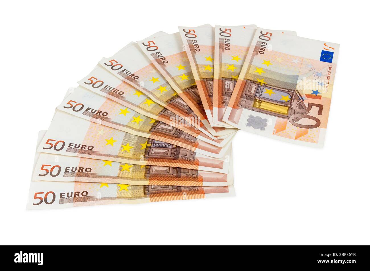 Banknotes of 50 euro isolated on white background with clipping path ...
