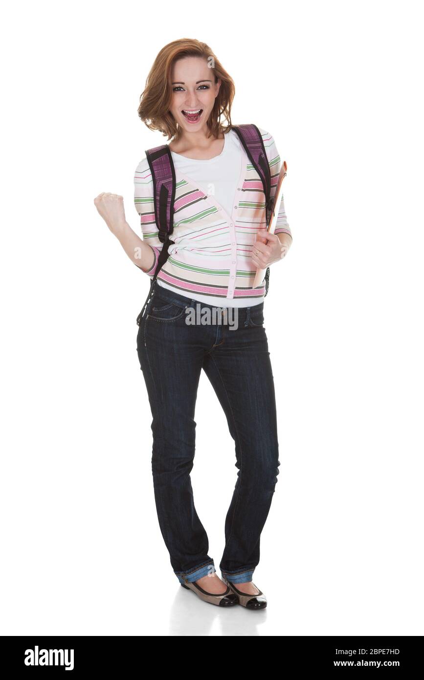 Female College Student Isolated Over White Background Stock Photo - Alamy