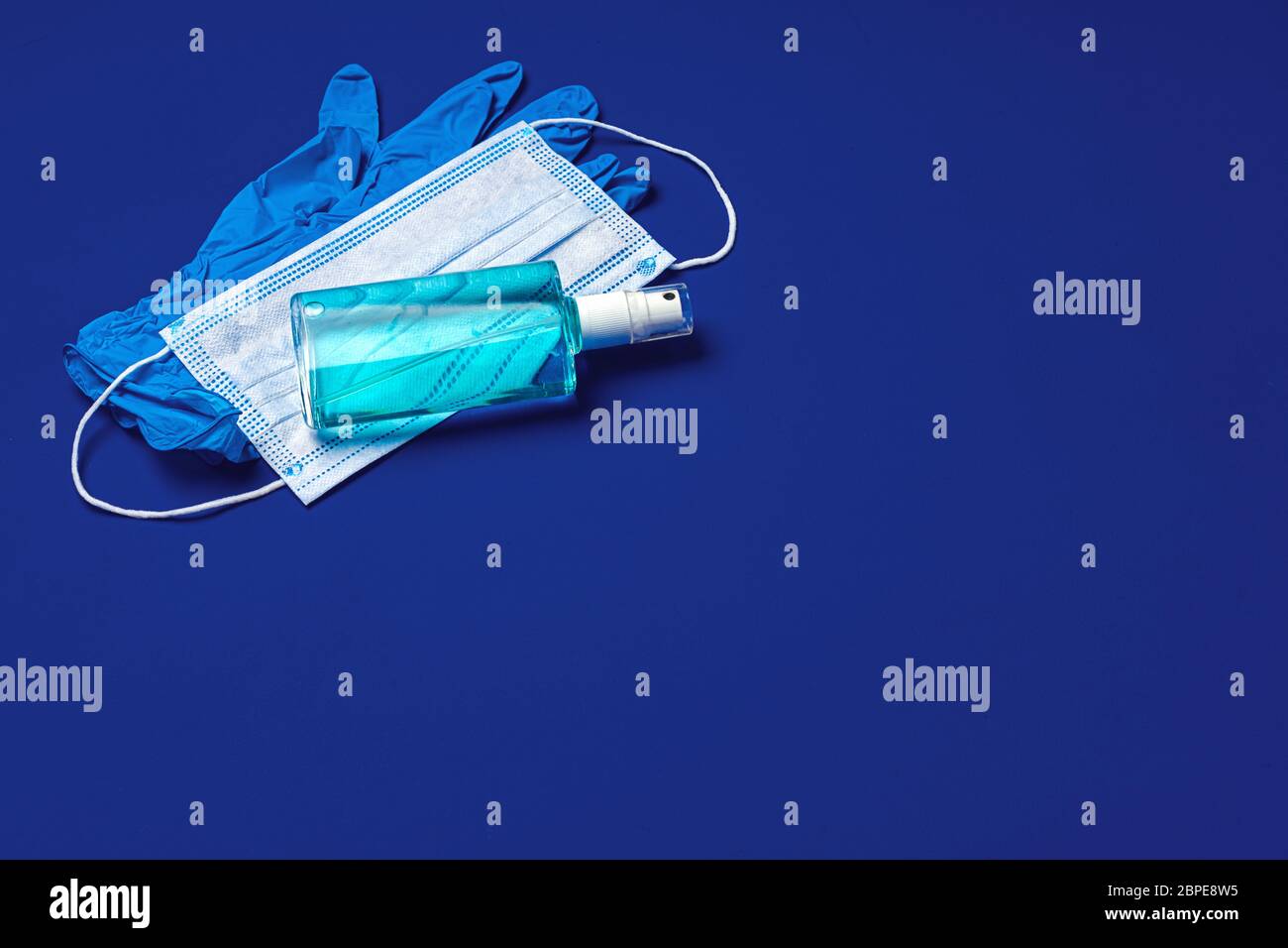 Face mask, medical gloves and sanitizer. Coronavirus prevention concept ...
