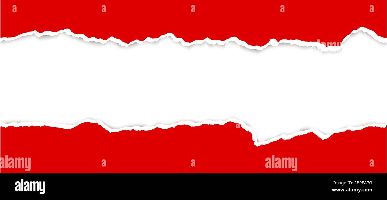 upper and lower part of ripped open paper colored red Stock Photo - Alamy