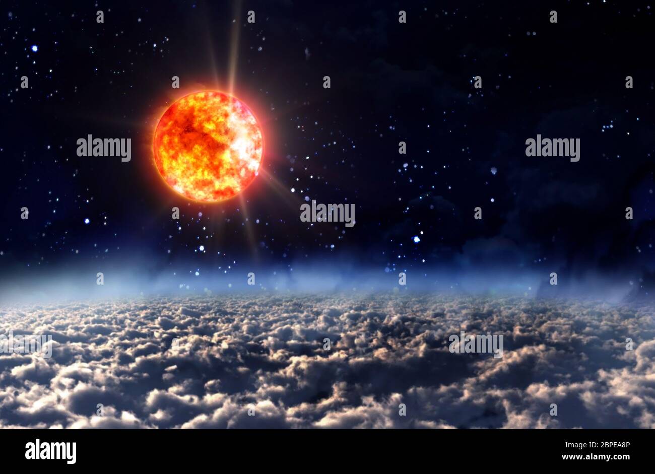 Solar Sun in the sky of space background Stock Photo - Alamy