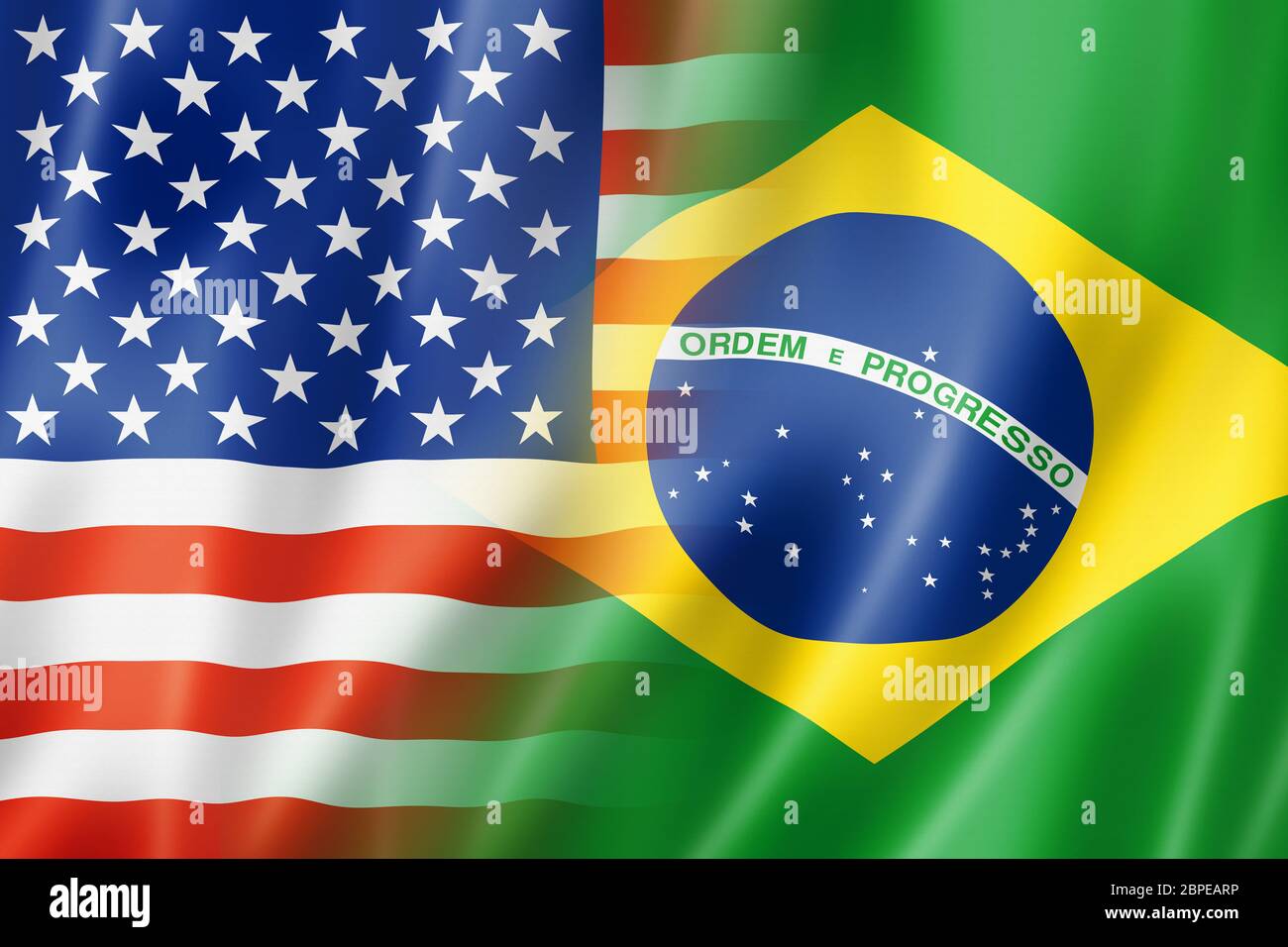 Mixed USA and Brazil flag, three dimensional render, illustration Stock ...