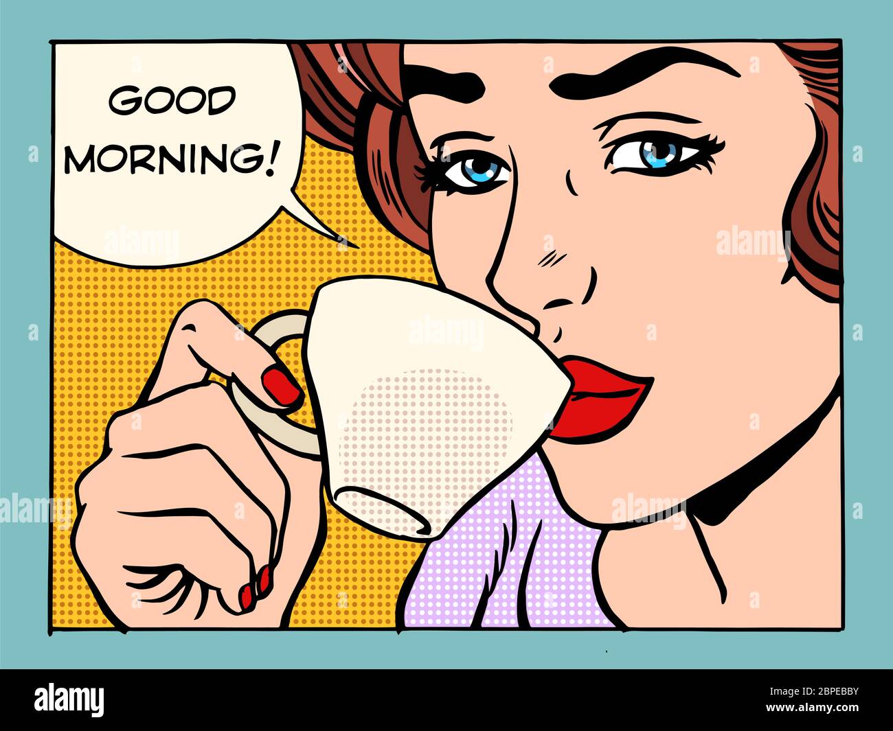 Good morning girl with Cup of coffee pop art retro style. Beautiful ...