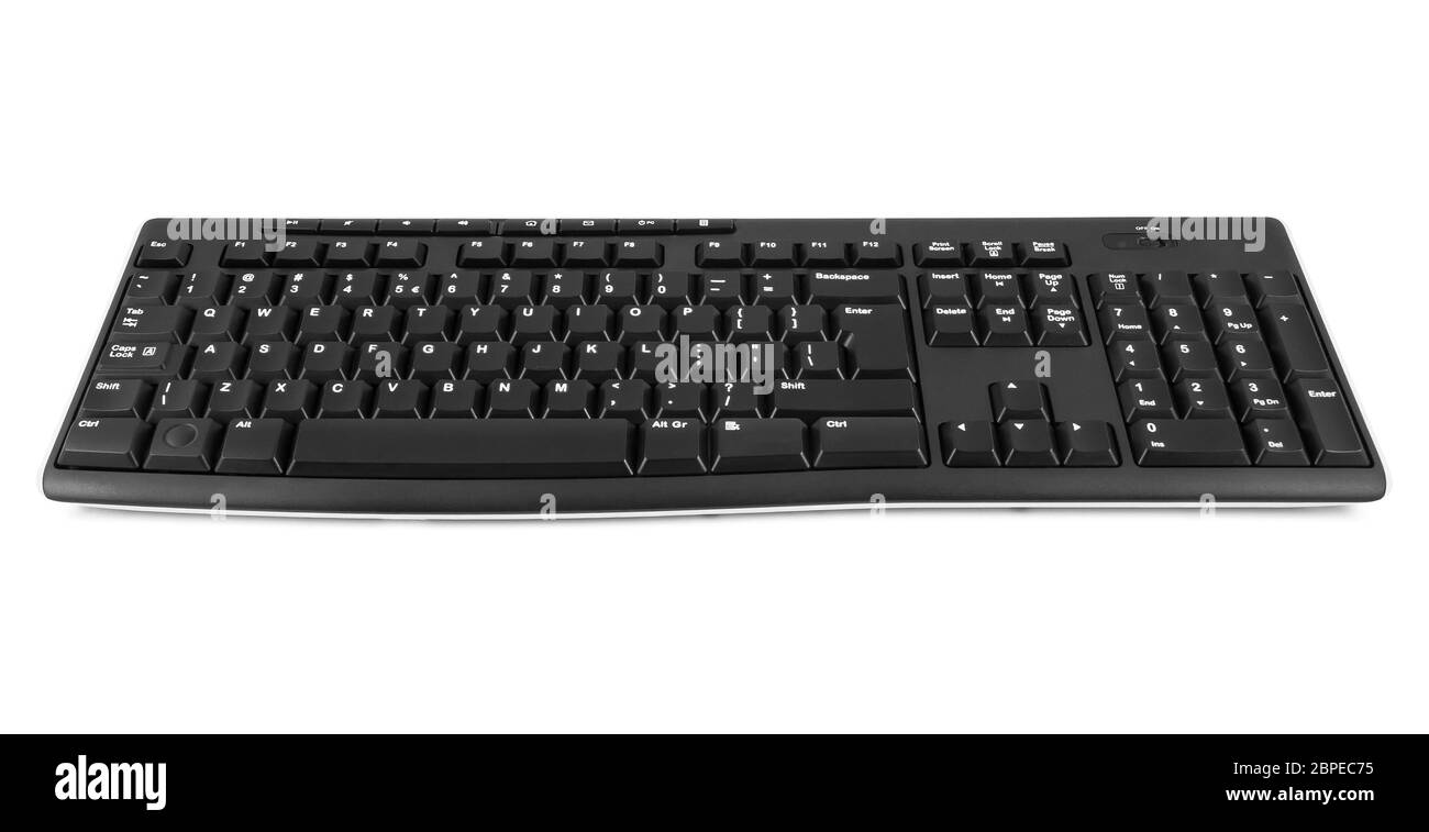 Wireless computer keyboard isolated on white background with clipping ...
