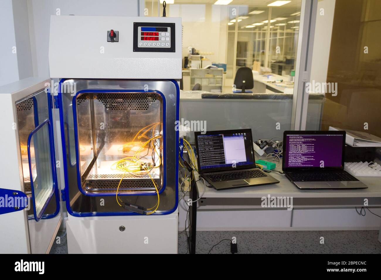 Opened temperature and Climate Test Chamber in fiber iptic laboratory ...