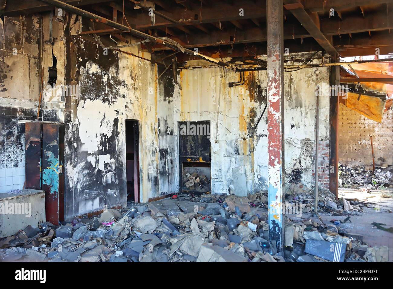 Damage in Factory After Fire Inferno Stock Photo - Alamy