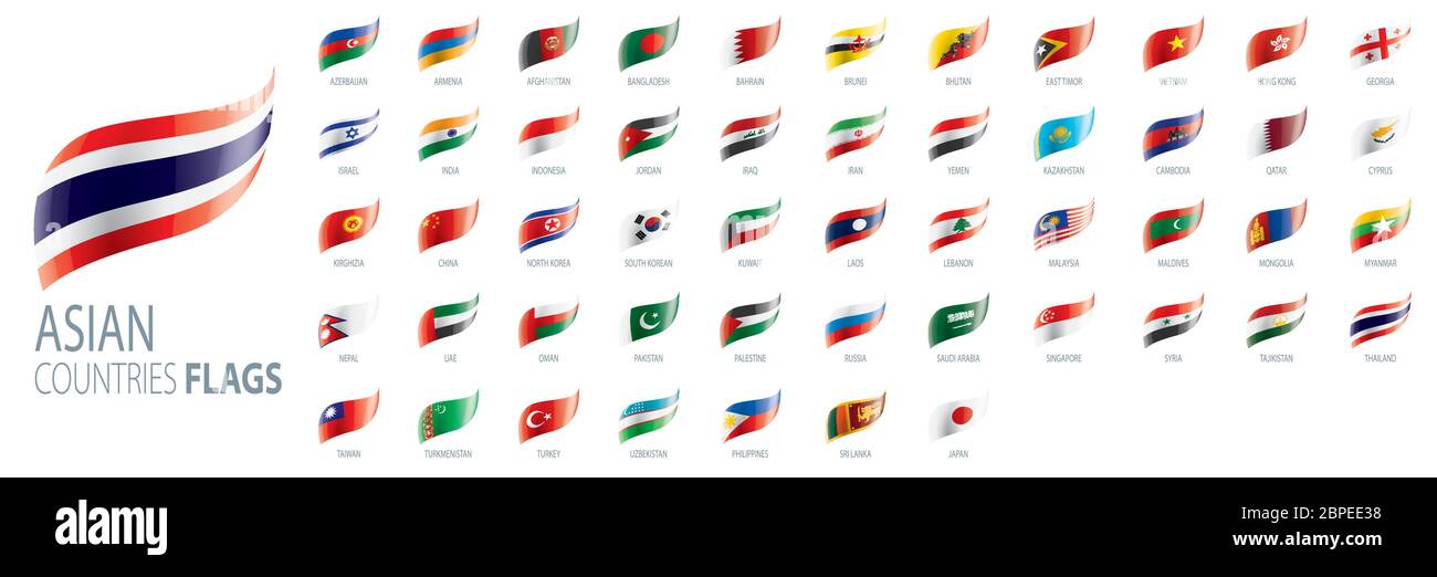 National flags of Asian countries. Vector illustrations Stock Vector ...