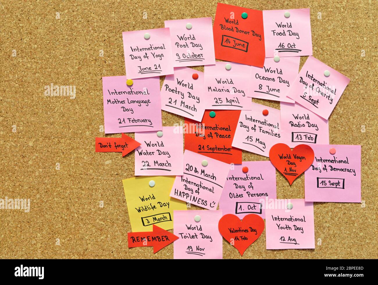 Colorful reminders for special days worldwide Stock Photo - Alamy
