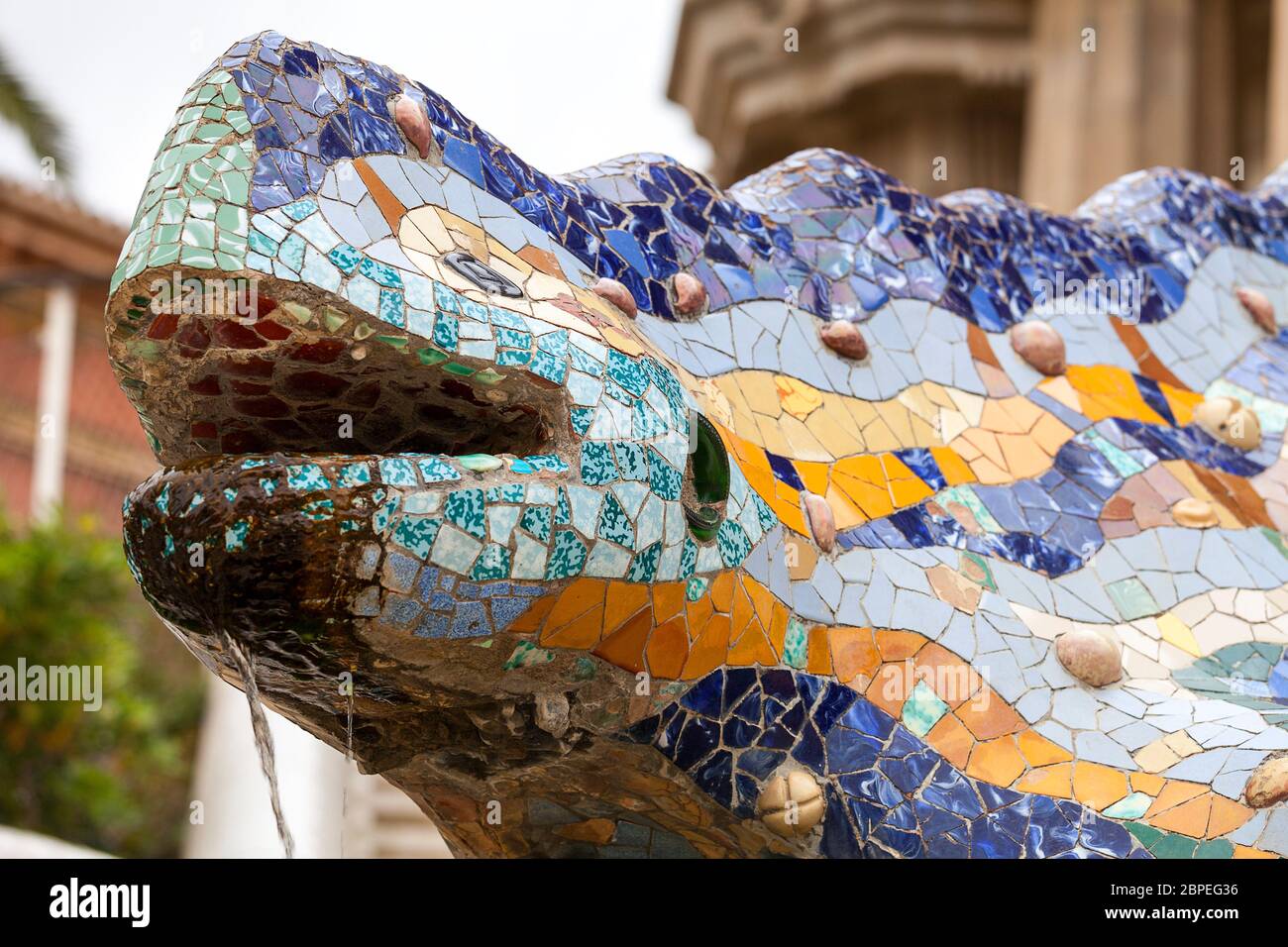 Gaudí's multicolored mosaic salamander in Park Guell, Barcelona , Spain ...