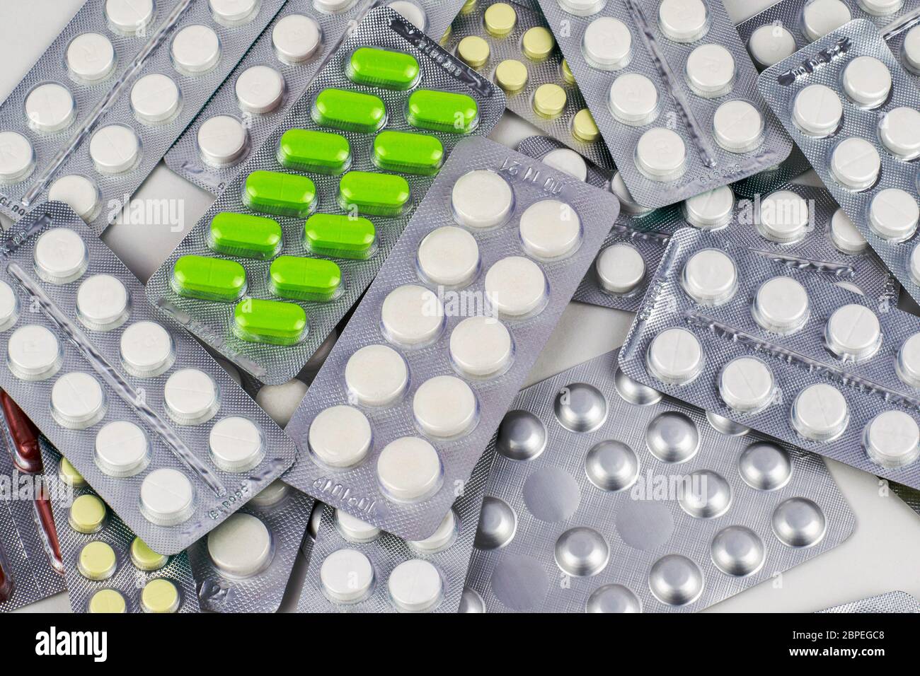 a large number of tablets in blisters top view for backdrop background ...