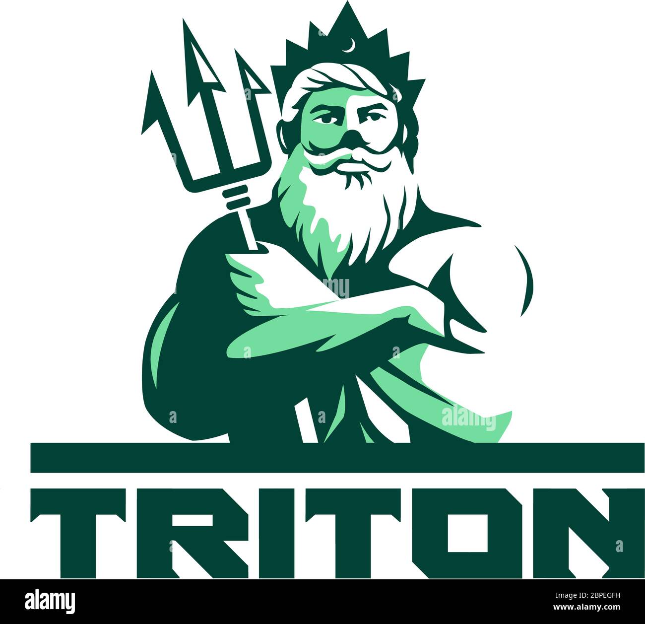 Illustration of triton mythological god arms crossed holding trident ...