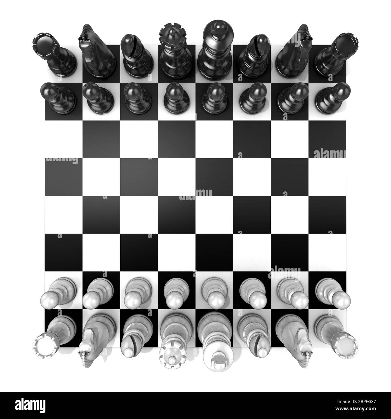 Chess Board with all chess pieces, isolated on white background. Top ...