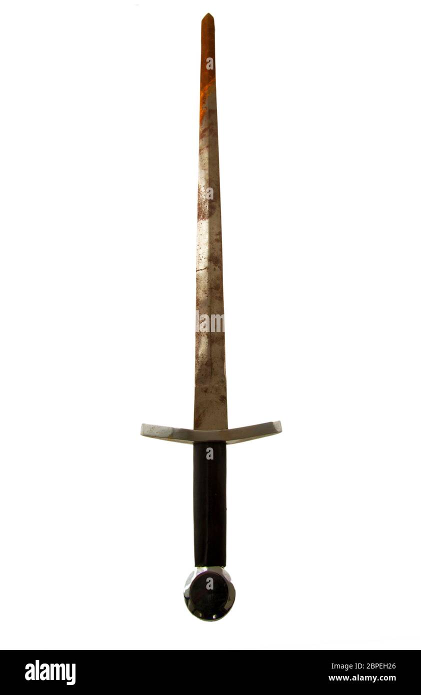 Old rusty sword isolated over white background, vertical image Stock ...