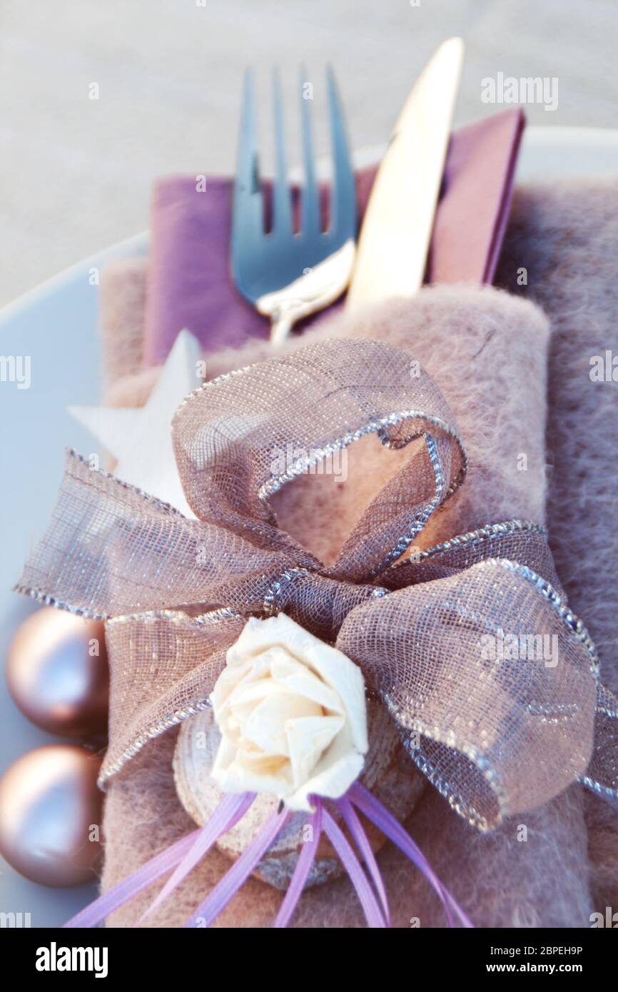 Christmas table setting decorated in a country house style Stock Photo ...