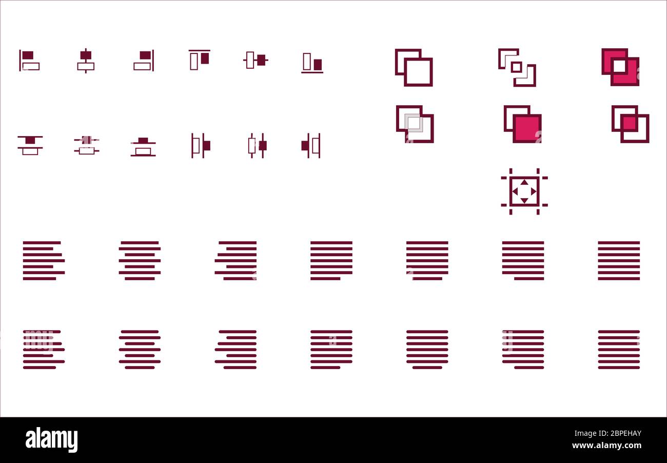 Set of align shapes, text and objects vector icons for web site and ...