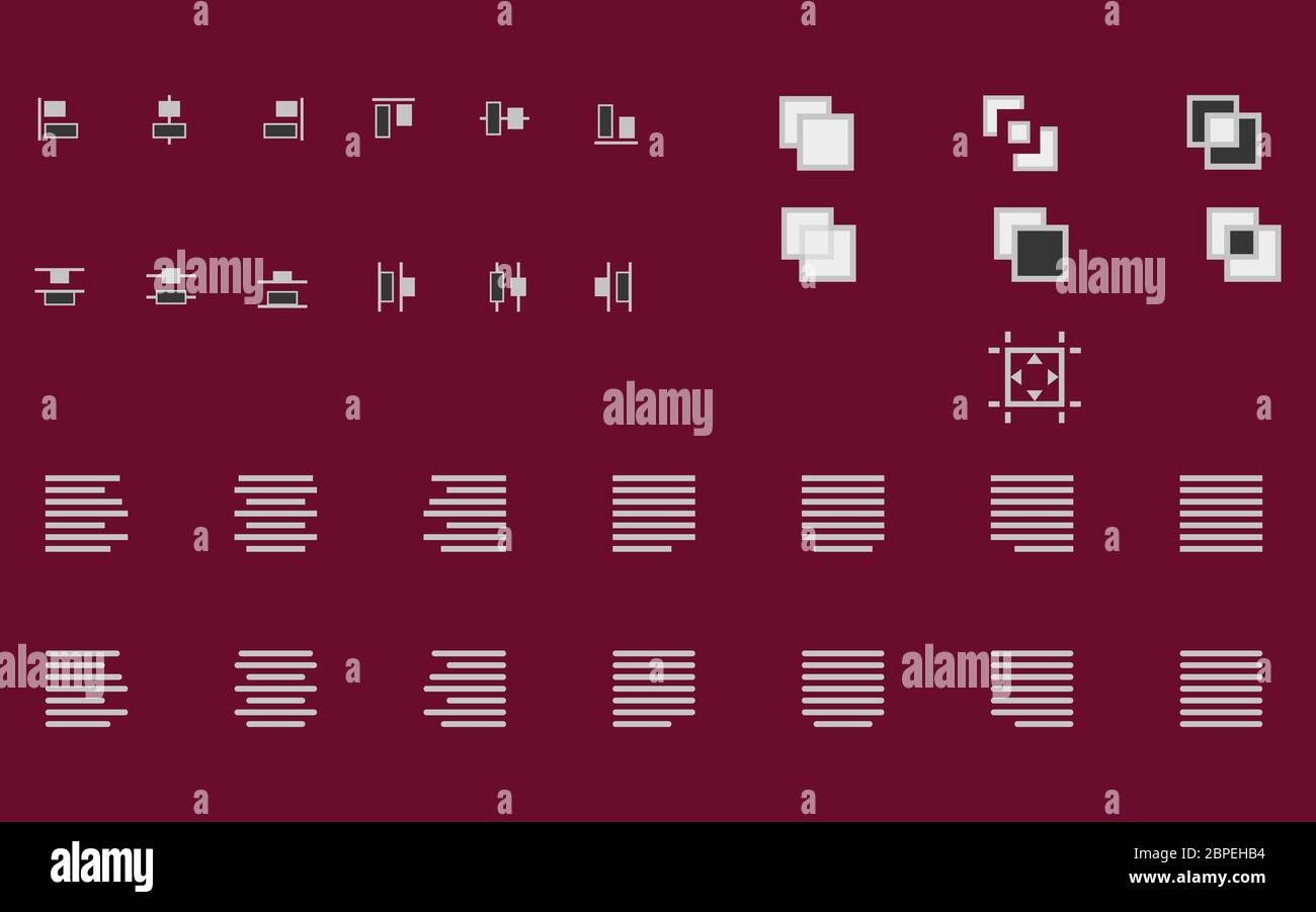 Set of align shapes, text and objects vector icons for web site and ...