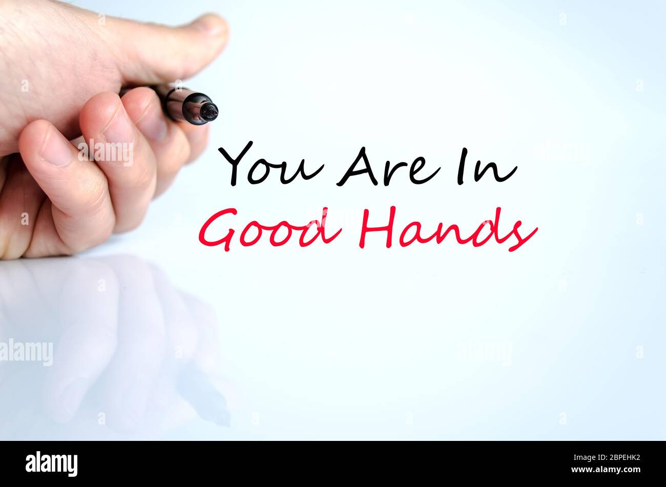 You are in good hands text concept isolated over white background Stock ...